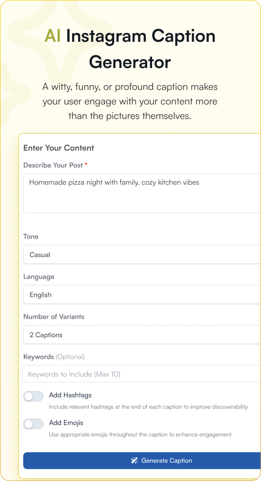 Free AI Instagram Caption Generator | Create Catchy IG Captions